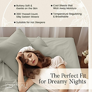 100% Organic Cotton Queen Sheet Set & Standard Pillowcases Set of 2 Combo- 300 Thread Count Long Staple Cotton Sheets,3 Pc Queen Size Sheets & Standard Pillowcases, Sateen Sheets, Breathable - Sage