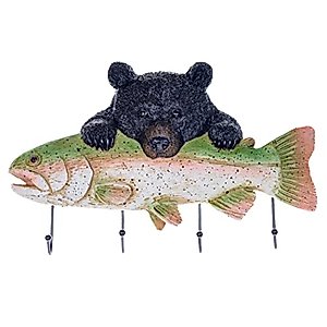 Pine Ridge Fish and Bear Key Holder - Wall Mounted Hangers with Hooks for Keys, Jackets, Towels and Decoration