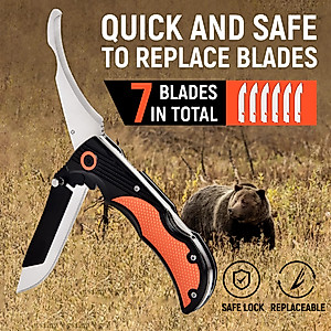 Lancergear Hunting Knife, Skinning Knife, Outdoor Pocket knives with Replaceable 3.5'' Blades, Deer knife, Folding Double-Blade Knife