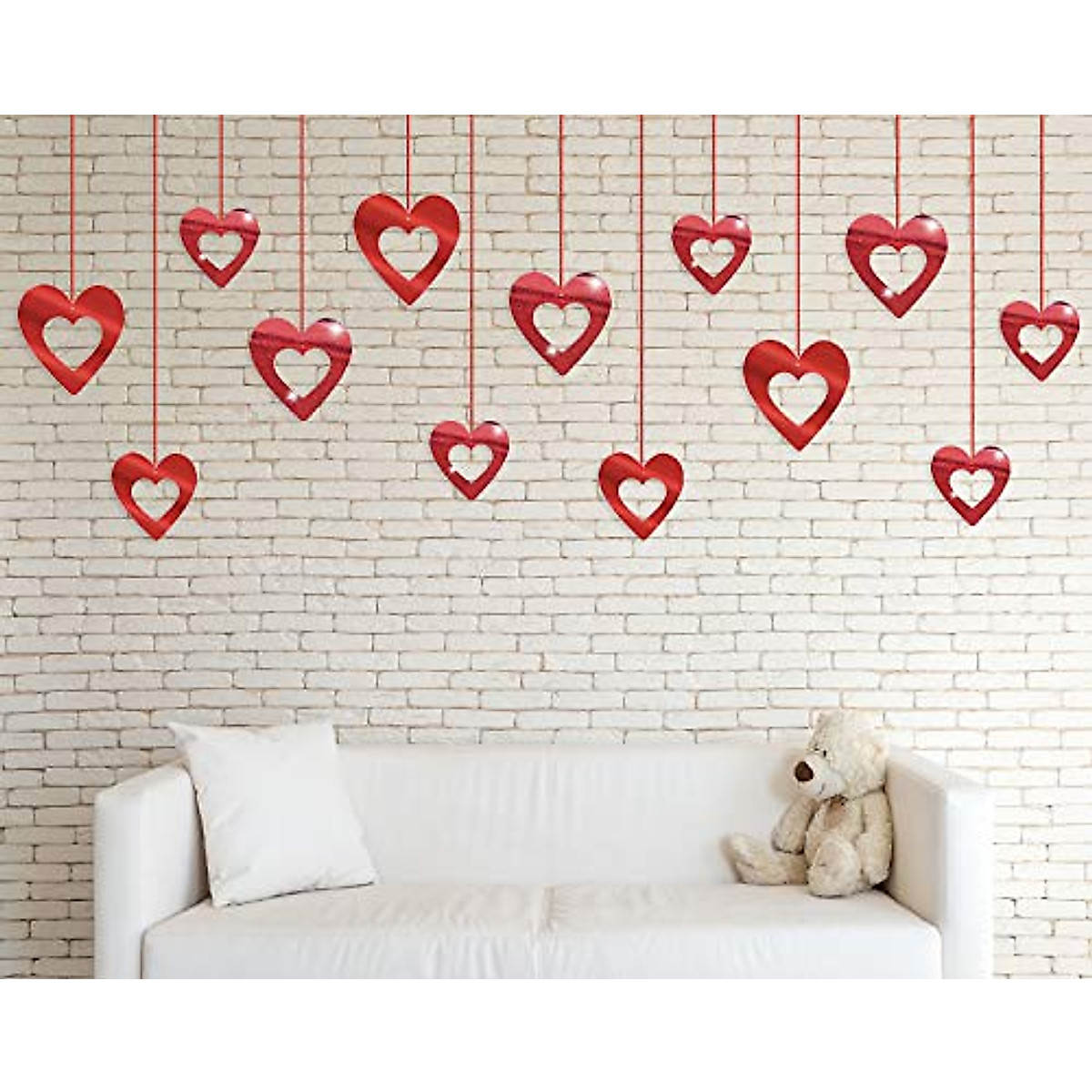 JOZON 40 Pieces Valentine's Day Glitter Heart Foil Hanging Decorations Red Hearts Hanging Ornaments Party Supplies for Indoor Outdoor Valentines Bridal Shower Anniversary Wedding Party Decorations