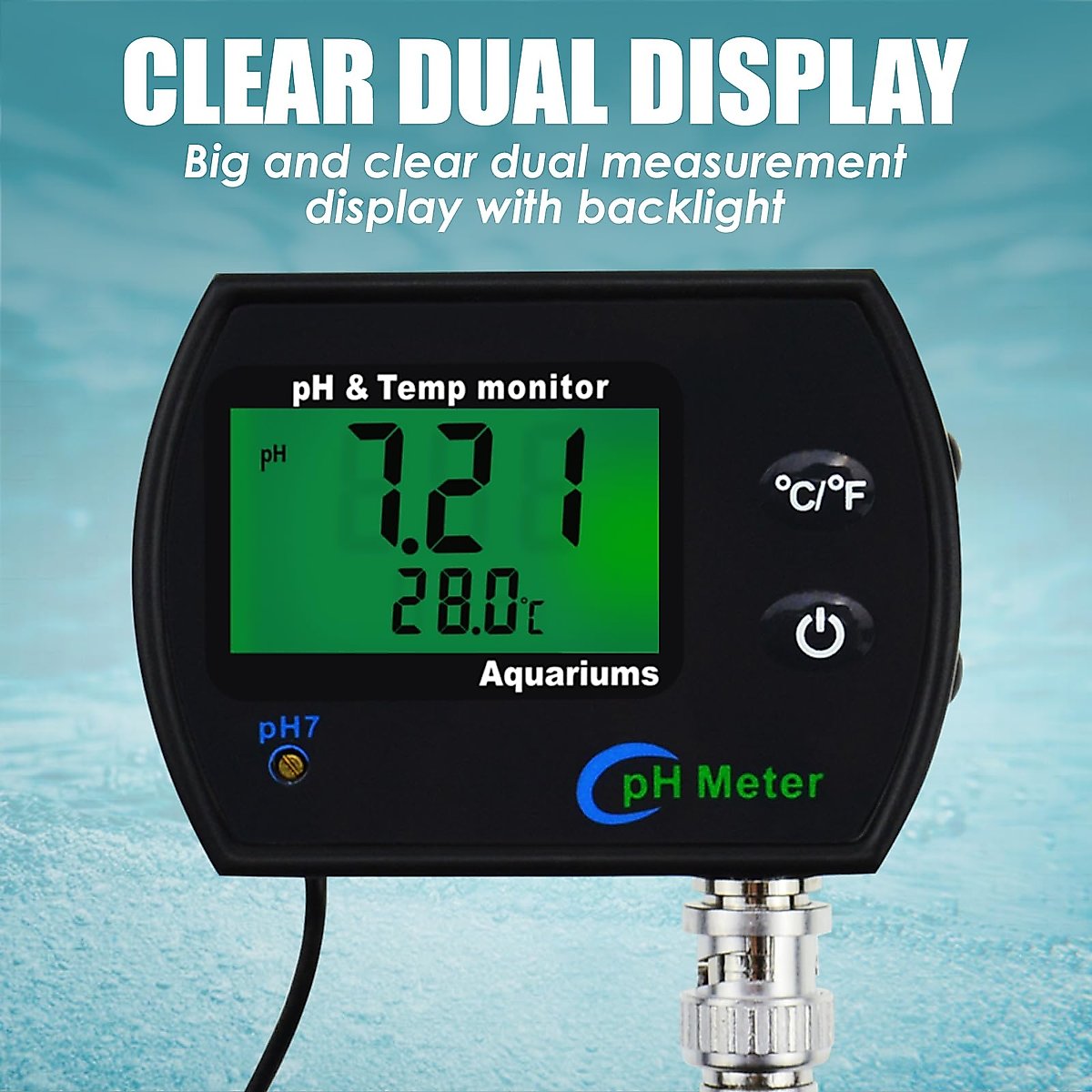 PH Monitor & Temperature Meter 2 in 1 Digital Water Quality Tester Sensor Test Kit with Automatic Calibration/Replaceable BNC Electrode Probe for Aquariums Hydroponics Tanks Aquaculture Laboratory