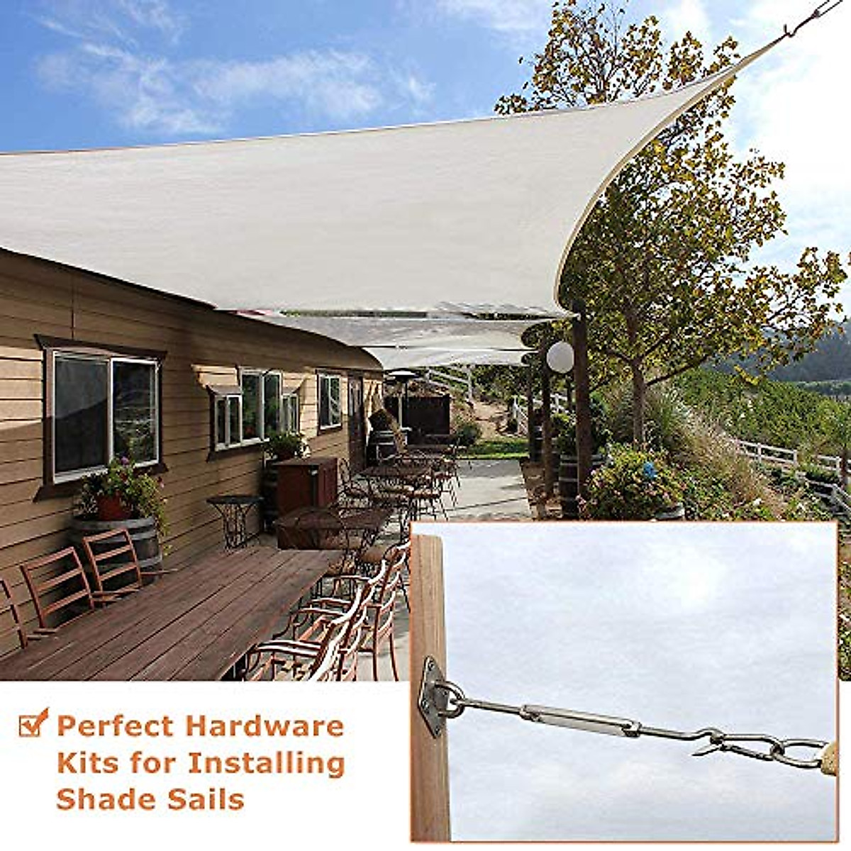 BELLE DURA Sun Shade Sail Patio 20'X20'X20' Rust Red 304 Stainless Steel Hardware Kit 5 Inch Installation Set Cover for Canopy Outdoor,185GSM TriangleAwning Shade Sails for Backyard Lawn Garden