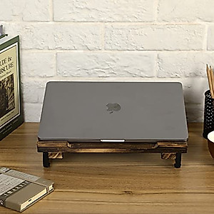 MyGift Rustic Burnt Solid Wood Portable Laptop Stand with Matte Black Metal Angled Frame Legs, Desk Cooling Stand Laptop Riser