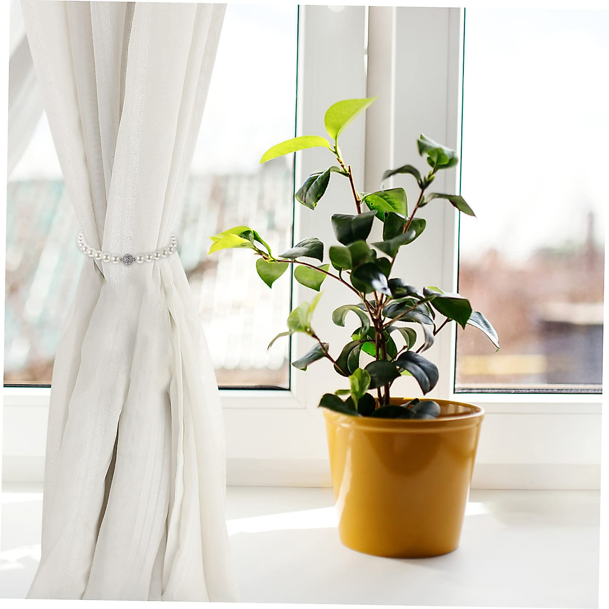 Homoyoyo 1pc Curtain Tie White Tie Plastic Stand Drape Tiebacks White Cotton Curtains Curtain Holdbacks Window Curtains Curtain Buckle Magnet Abs Pearls Magnetic Stand Magnetic Force