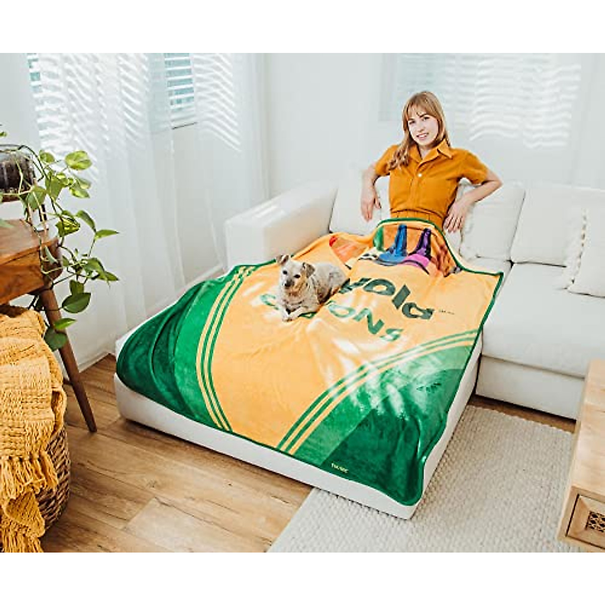 Crayola Crayon Box Retro-Style Fleece Throw Blanket | Plush Soft Cover for Sofa, Bed | 45 x 60 Inches