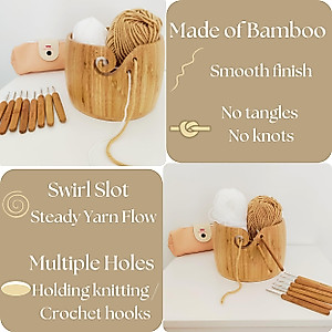 Branboo Yarn Bowl Large Yarn Bowl Gift Set Crocheting Gift for Crocheters Crochet Gift Knitting Set Crochet Hook Holder 7.5" x 5" for Knitting, Crocheting or Macrame