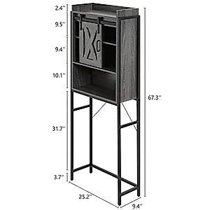 SOSPIRO Farmhouse Over The Toilet Storage with Sliding Barn Door, Freestanding Bathroom Organizer Over Toilet Storage Cabinet with Adjustable Shelf, Metal Frame Space Saver Toilet Stands, Grey