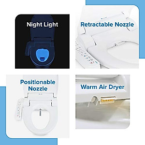 Brondell SE400-RW Swash SE400 Electric Bidet Toilet Heated Seat, Oscillating Stainless Steel Nozzle, Warm Air Dryer, Night Light, Gentle Close Lid, White Side Arm Control, Round