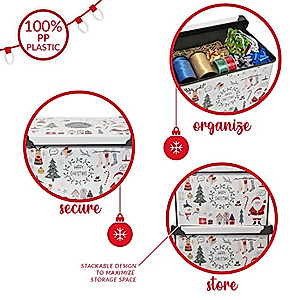 Simplify “Happy Christmas” Design Storage Bin | Christmas Tote | Holiday Décor Decorations Organizer | Lidded | Stackable | White