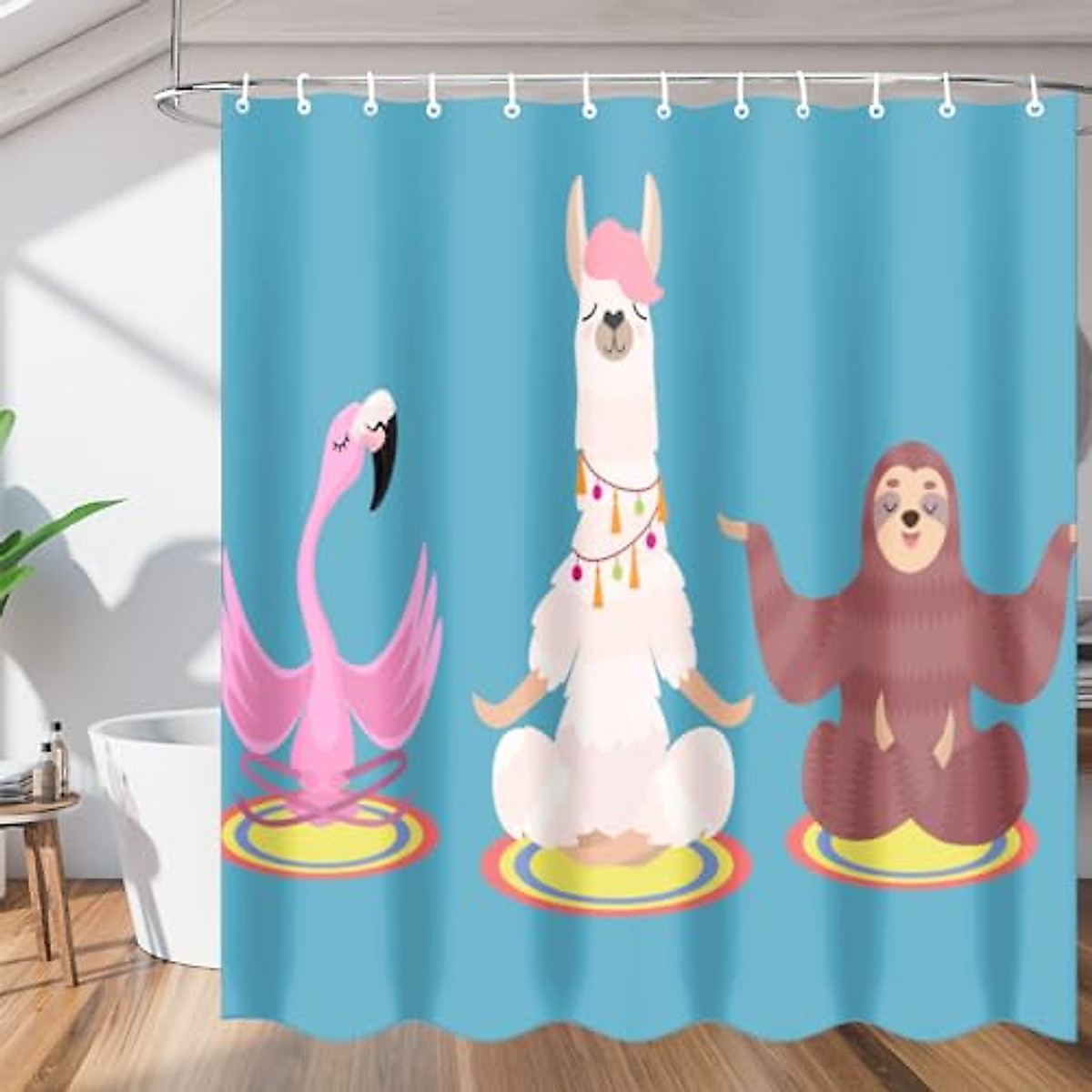 Aglebo Sloth Llama Flamingo Shower Curtain Fabric Shower Curtain Set with 12 Hooks Water-Proof 72 * 72 Inches for Bathroom Beach Caravan Hotel
