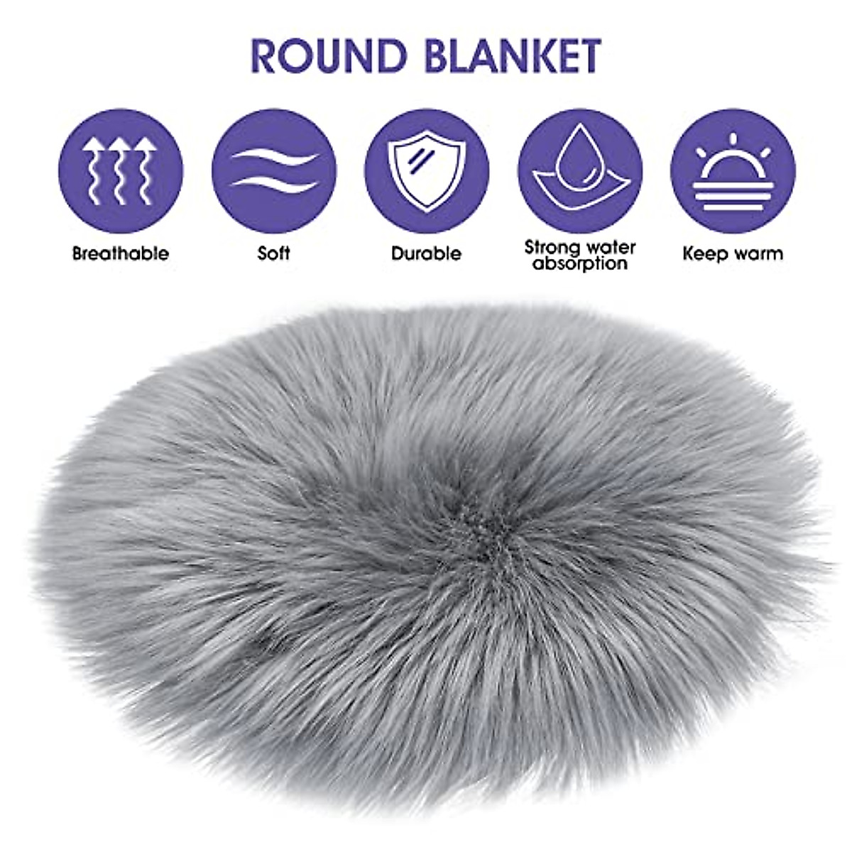 Sibba Faux Fur Small Area Rug Chair Desk Sofa Cover Carpet 35 cm Fluffy Plush Seat Pad Protectors for Home Bedrooms Aesthetic Decor (Grey Round)
