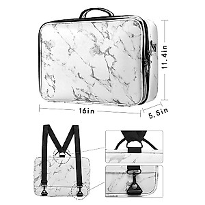 gzcz Large Travel Makeup Bag PU Leather Cosmetic Case Organizer 16" Professional Makeup Train Case with Adjustable Dividers and Shoulder Strap for Makeup Brushes Toiletry Jewelry Digital Accessories