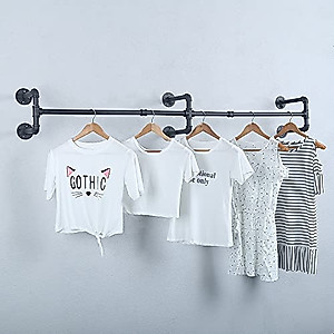 Industrial Pipe Clothing Rack Wall Mounted,Vintage Retail Garment Rack Display Rack Cloths Rack,Metal Commercial Clothes Racks for Hanging Clothes,Iron Clothing Rod Laundry Room(70.86in,Black)