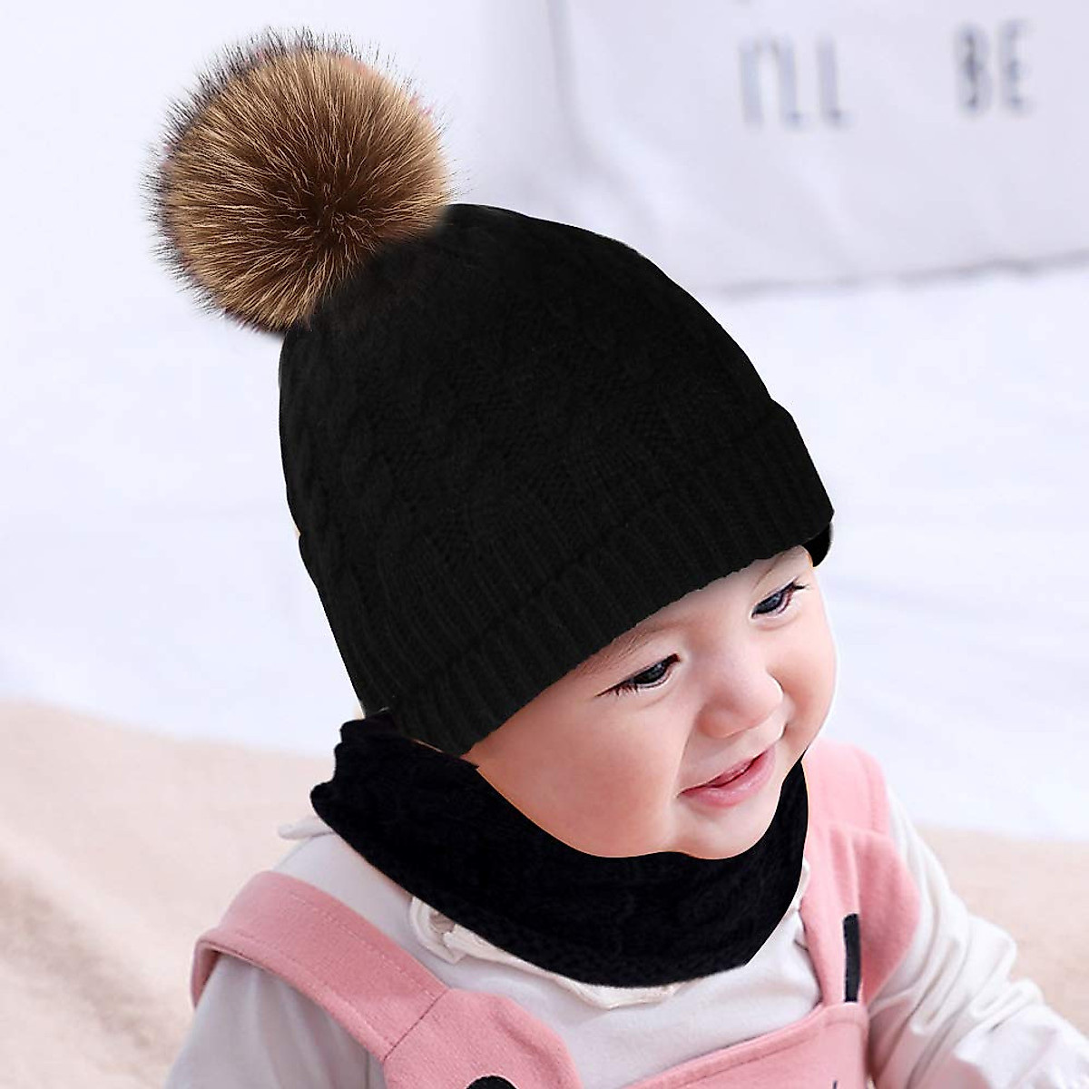 Hicdaw 6PCS Toddler Baby Winter Hat Scarf Kids Warm Knitted Hat for Beanie Scarf Gloves Set Gift for Kid Black