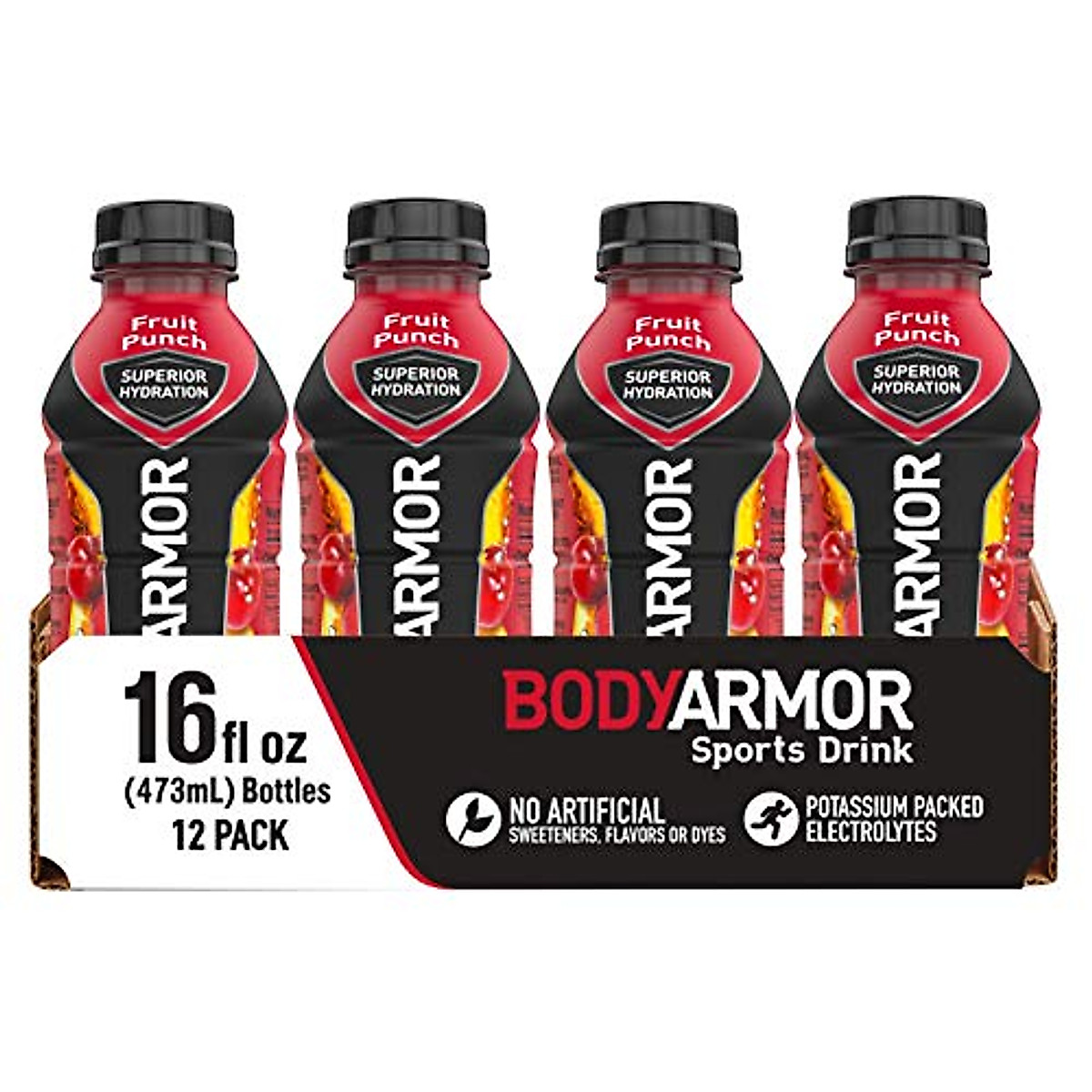 BODYARMOR Sports Drink Sports Beverage, Fruit Punch, Natural Flavors With Vitamins, Potassium-Packed Electrolytes, Perfect For Athletes, 16 Fl Oz (Pack of 12)