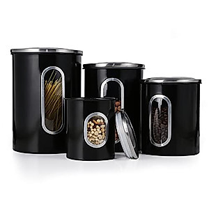 malmo Canisters Set, 4 Piece Food Container Window Kitchen Canister with Fingerprint Resistance Lids, Black