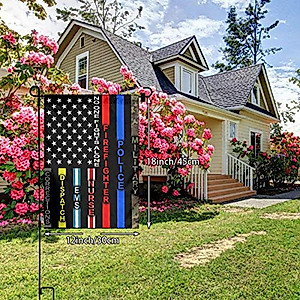 Military American Flag Army Police Cop Firefighter Fire Blue Green Red Thin Line Black No One Fights Alone Nylon Burlap Linen Fabric Garden Flag Farmhouse Mailbox Decor Welcome 12x18 Double Sided