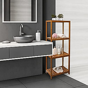 VaeFae Teak Bathroom Shelf, 4-Tier Storae Shelf, Wooden Stand Shelf Organizer for Bathroom, Kitchen, Living Room, Laundry, Garage