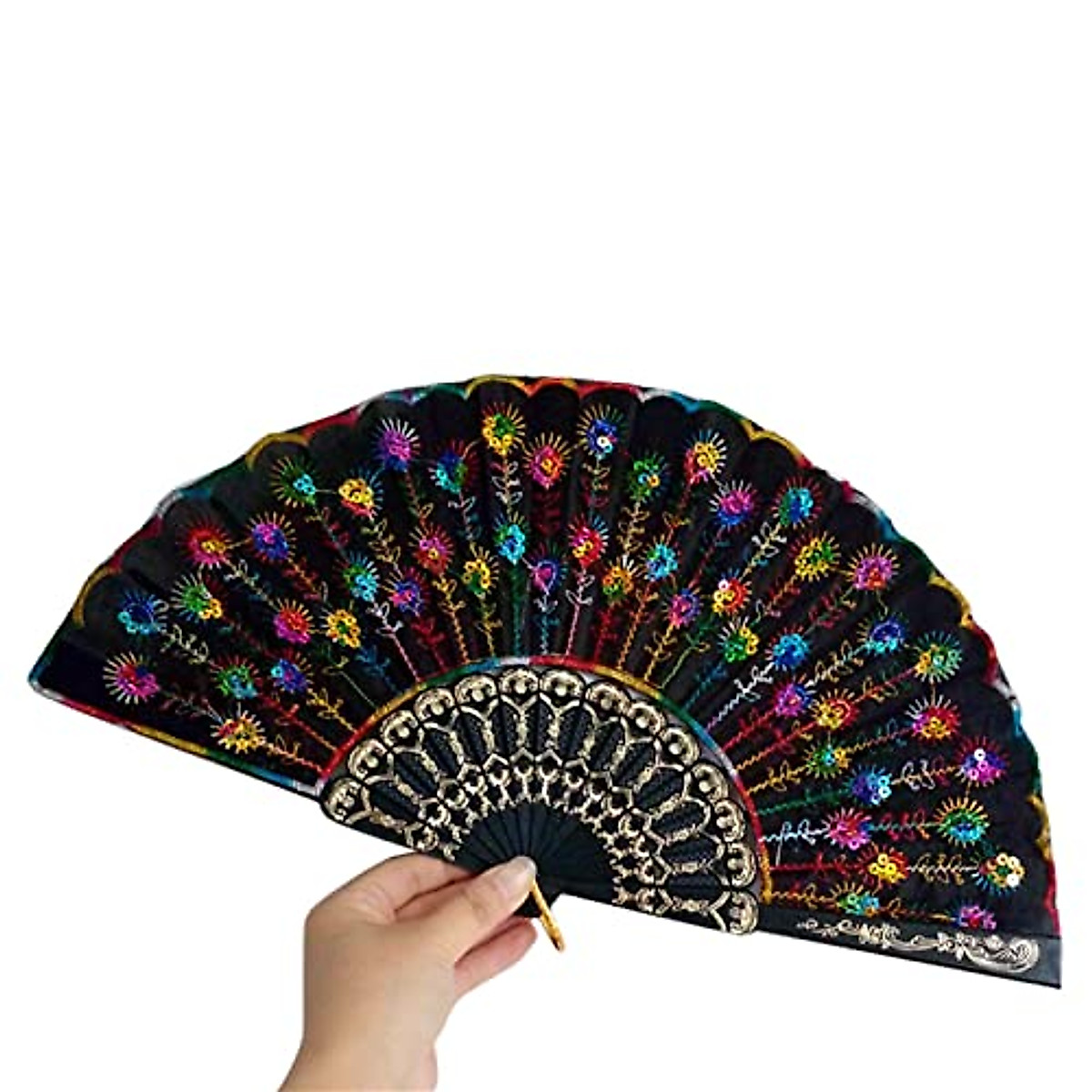 Folding Hand Fan Pattern Spanish Lace Silk Folding Hand Held Dance Fan Flower Silk Wedding Hand Fan Cool Bamboo Flower Hand Fans Personalized Decorative Fan (Color : G)