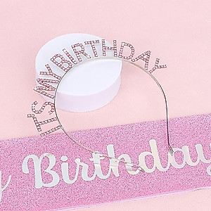 BAHABY It's My Birthday Sash & Headband Set - Pink - Hairband for Party Accessories for Wife, Mom, Sisters, Friends and Family - 2 Piece Set