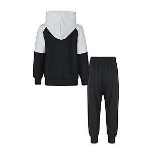 Hansber Kids Boys 2 Piece Tracksuit Sweatsuit Sports Suit Long Sleeve Pullover Jacket with Jogger Pants Set Black 7-8