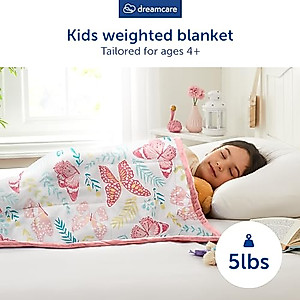 DREAMCARE Kids Weighted Blanket 5 Pounds, Cooling Weighted Blanket Kids, Weighted Blanket for Kids, 36"x 48" Toddler Weighted Blanket, Soft Weighted Blankets, Weighted Blanket for Toddler (Butterfly)