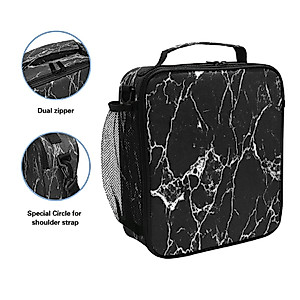 HMZXZ Marble Texture White Black Print Lunch Bag Box for Women Teens Girls Cooler Insulated Lunch Bag Tote Freezable Shoulder Strap Waterproof Picnic Meal for School Office Work