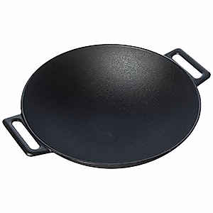 Jim Beam 12'' Pre Seasoned Heavy Duty Construction Cast Iron Grilling Wok, Griddle and Stir Fry Pan