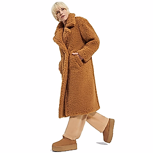 UGG Women's Gertrude Long Teddy Coat, Chestnut, XL