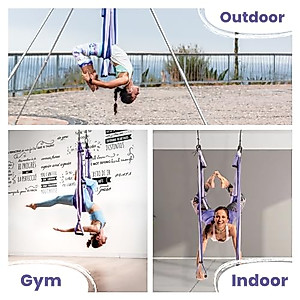Yoga Trapeze Swing Set for Home & Outdoor | Easy Setup for Strength, Balance & Back Pain Relief | Adjustable Straps & 600lb Capacity, Includes Carrying Bag & Online Tutorials, Purple
