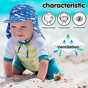 SimpliKids Toddler Sun Hat UPF 50+ UV Ray Sun Protection Hat Baby Sun Hats w/Neck Flap Infant Sun Hat for Baby Beach Hat,Shark,0-12 Months