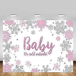 MEHOFOTO 8x6ft Winter Girl Baby Shower Photo Background Props Snowflakes Pink and Silver Backdrops Party Decoration Baby It's Cold Outside Photo Photo Banner for Dessert Table Supplies
