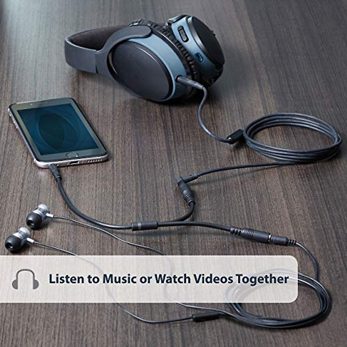 StarTech.com 3.5mm Audio Extension Cable - Slim Audio Splitter Y Cable and Headphone Extender - Male to 2x Female AUX Cable (MUY1MFFS)