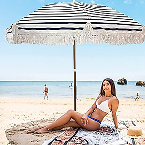 EasyGoProducts 5 Positions-Cupholder-Storage Backpack Chair Lightweight Rustproof Aluminum-Beach Umbrella 7 Foot – UPF 50+ UV Sun Protection-Tilt Function – Carry Bag, Tassel Deluxe Combo