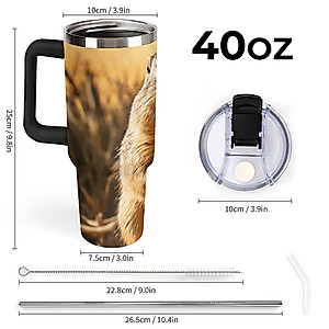 JTKBNVM Hand Drawn Groundhog Car Tumbler Travel Coffee Mug 40 Oz Tumbler with Handle And Straw Lid Large Insulated Mug Stainless Steel Water Bottle Large Capacity Car Cup