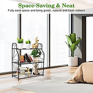 Citfis Plant Stand Rack 3 Tier Indoor Outdoor Metal Plant Stand Multiple Functional Plant Shelf Rust Prevention, Used for Living Room Courtyard Garden and Balcony Black