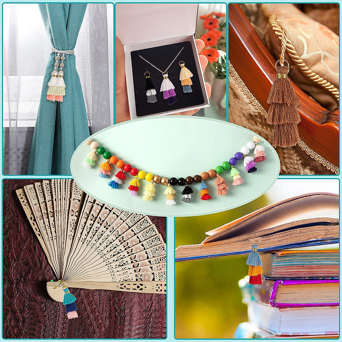 Dingion 100Pcs Tiny Tri Layered Keychain Tassels Mini Tassel Craft Jewelry Making Tassel for Earring Bookmark(Classic Color)