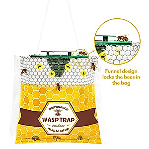 4 Pack Wasp Traps Outdoor Hanging,Wood Bee Killer, Hornet & Yellow Jacket Traps, Fly Bag Traps for Outside