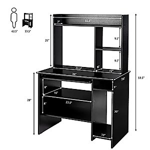 Tangkula Computer Desk with Hutch, Home Office Desk with Keyboard Tray & CPU Stand, Space Saving Study Writing Desk with Storage Bookshelves, Desk Workstation with Hutch for Bedroom, Black