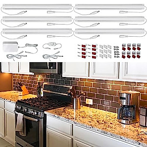 DURPAR Under Cabinet LED Lighting Kit Plug in, 6 pcs 12 Inches Cabinet Light Strips, Super Bright, for Kitchen Cabinets Counter, Closet, Shelf Lights, Warm White (6 Bars Kit)