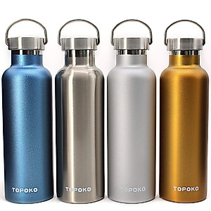 TOPOKO 25 oz Stainless Steel Vacuum Insulated Water Bottle, Keeps Drink Cold up to 24 Hours & Hot up to 12 Hours, Leak Proof and Sweat Proof. Large Capacity Sports Bottle Wide Mouth Metal Lid (Grey)