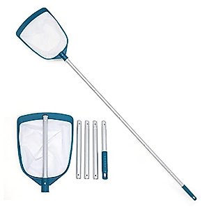 POOLWHALE Upgrades Swimming Pool Telescopic Leaf Net Skimmer Rake with Adjustable Aluminum Pole and Nylon Medium Fine Mesh for Cleaning Swimming Pools, Hot Tubs, Spas and Fountains