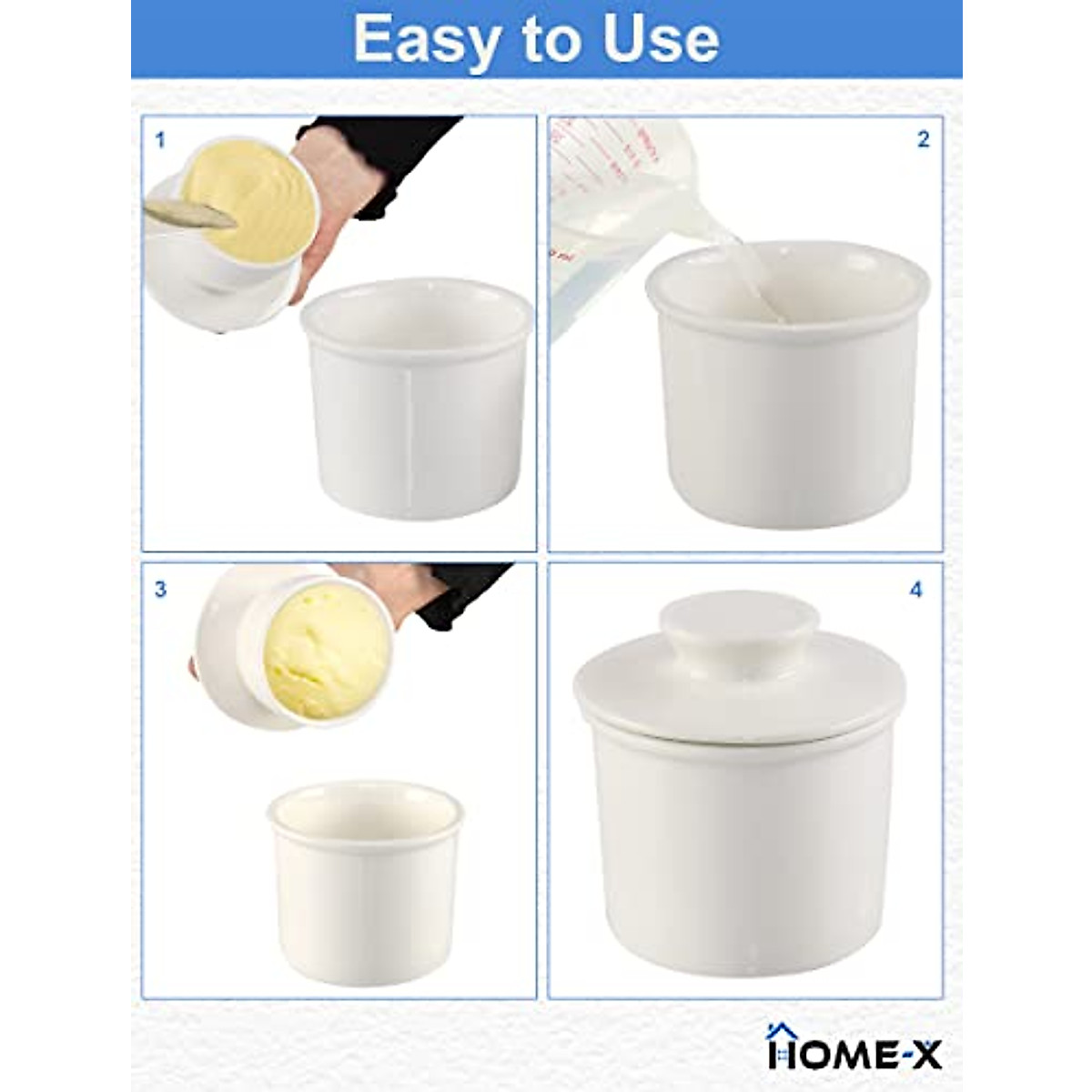 HOME-X Butter Crock, Stoneware Butter Container, Bell-Shaped Butter Keeper for Easily Spreadable Butter, 3 ¾" D x 3 ¾" H, White