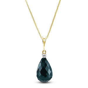 Galaxy Gold GG 14k Solid Gold 18" Necklace with briolette Emerald COLOUR GREEN SAPPHIRE Pendant