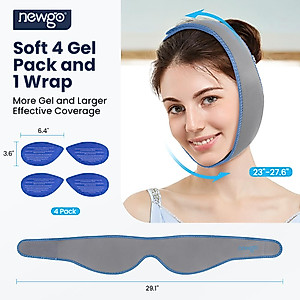 NEWGO Face Ice Pack Wisdom Teeth Ice Pack Head Wrap for Face Oral Surgery Pain Relief, Jaw Ice Pack with 4 Hot Cold Gel Packs for Tooth Extraction, TMJ, Chin, Jaw, Facial Surgery - Gray