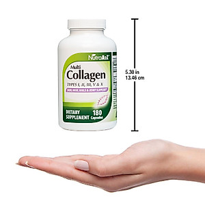 NutraA2Z Multi Collagen Pills 1735mg -180 Collagen Capsules (60 Servings) - Types I, II, III, V & X for Healthy Skin, Hair, Nails & Joint Support