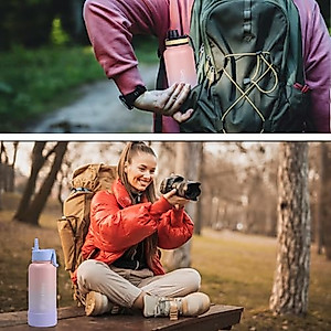 lexlion Water Bottle 32oz, Triple Walled Insulated Stainless Steel Reusable Bottle, Silicone Sleeve, 2 Lids (Spout lid & Straw lid w/2 straw), Metal Mug Gallon, BPA Free, Pinky