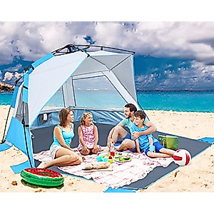 ABCCAMPING Beach Tent Instant Pop up Sun Shade Shelter for 4-6 Person with UV Protection，Extended Floor，3 Mesh Roll Up Windows with Carry Bag, Sandbags, Stakes(Sky Blue)