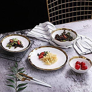 KOWMcp Dinner Plates Ceramic Plate, Restaurant Steak Plate, Dessert Plate, Salad Plate, Gilded White Matte Retro Ceramic Plate (Size : Small)