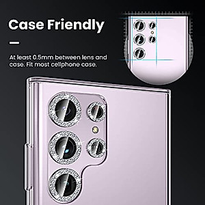 Tensea (3+2PCS) for Samsung Galaxy S23 Ultra 5G Camera Lens Protector, 9H Tempered Glass Camera Cover Screen Protector Metal Individual Ring [Installation Tray][Removal tool][Case Friendly]- Glitter